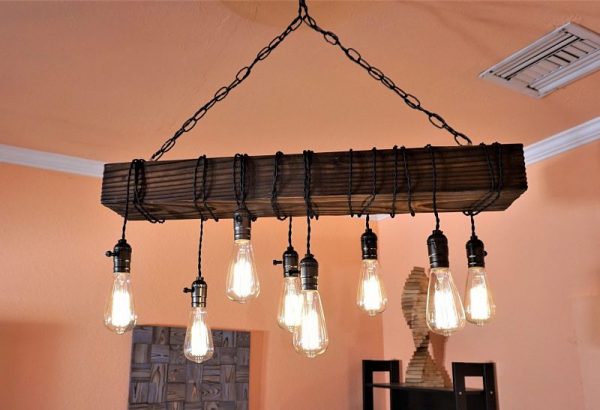 Large Rustic Farmhouse Chandelier | Custom Wooden Made Lighting Kitchen ...